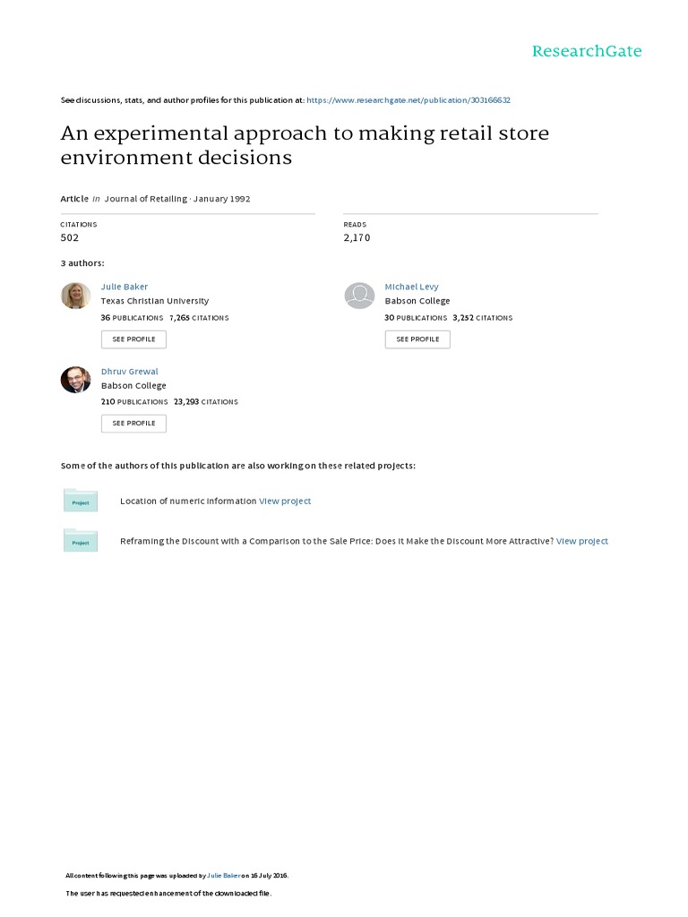 An Experimental Approach To Making Retail Store Environment Decisions ...