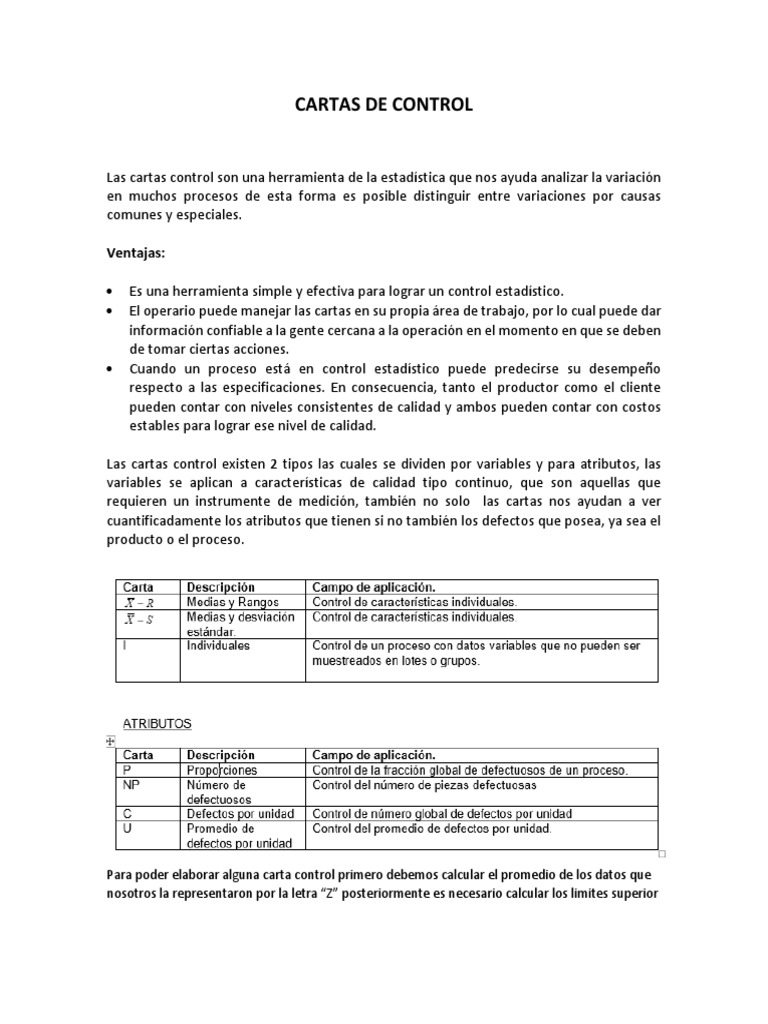 Cartas de Control | PDF | Estadísticas | Medición
