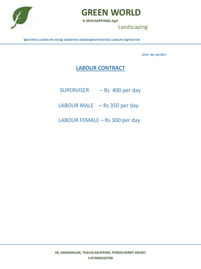 Industrial Landscaping Labour Rates | PDF