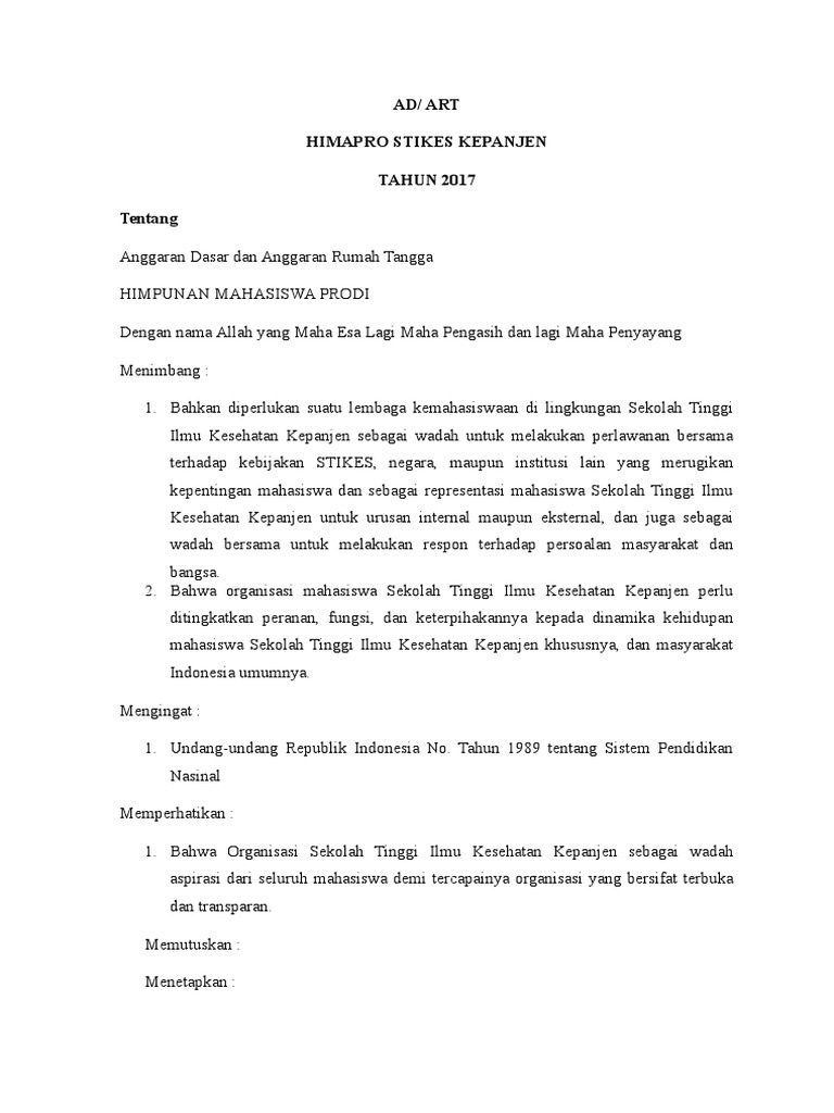 AD/ART Himpunan Mahasiswa Prodi DIII | PDF
