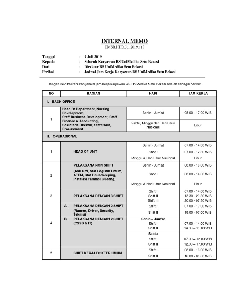 Internal Memo Jam Kerja Karyawan | PDF