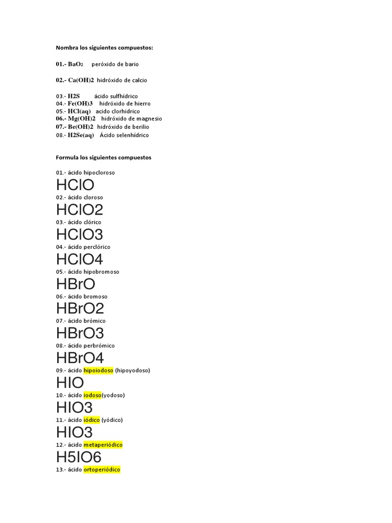 Hclo Hclo2 Hclo3 Hclo4 Hbro Hbro2 Hbro3 Hbro4 Hio Hio3 Hio3 H5Io6 | PDF