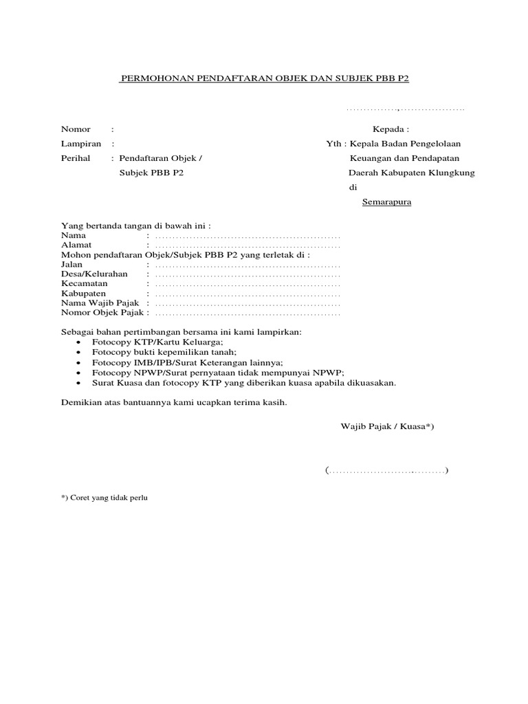 Form Permohonan PBB, SPOP Dan LSPOP PDF | PDF