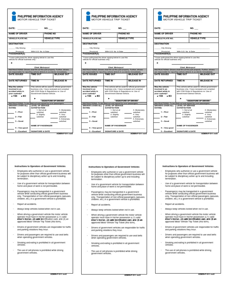 ADMIN-F-011 rev0 (Motor Vehicle Trip Ticket).docx | Driver's License ...