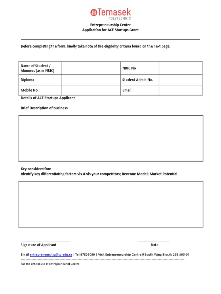 ACE Startups Applicant Form | PDF | Startup Company | Small Business ...