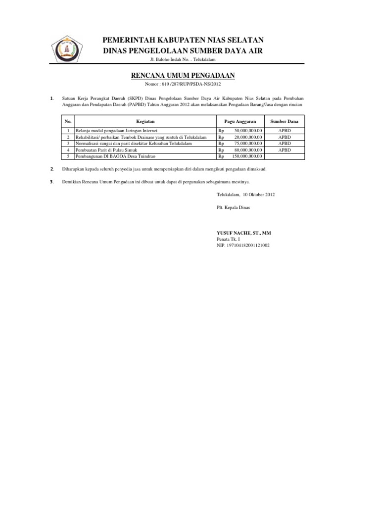 Rencana Umum Pengadaan | PDF