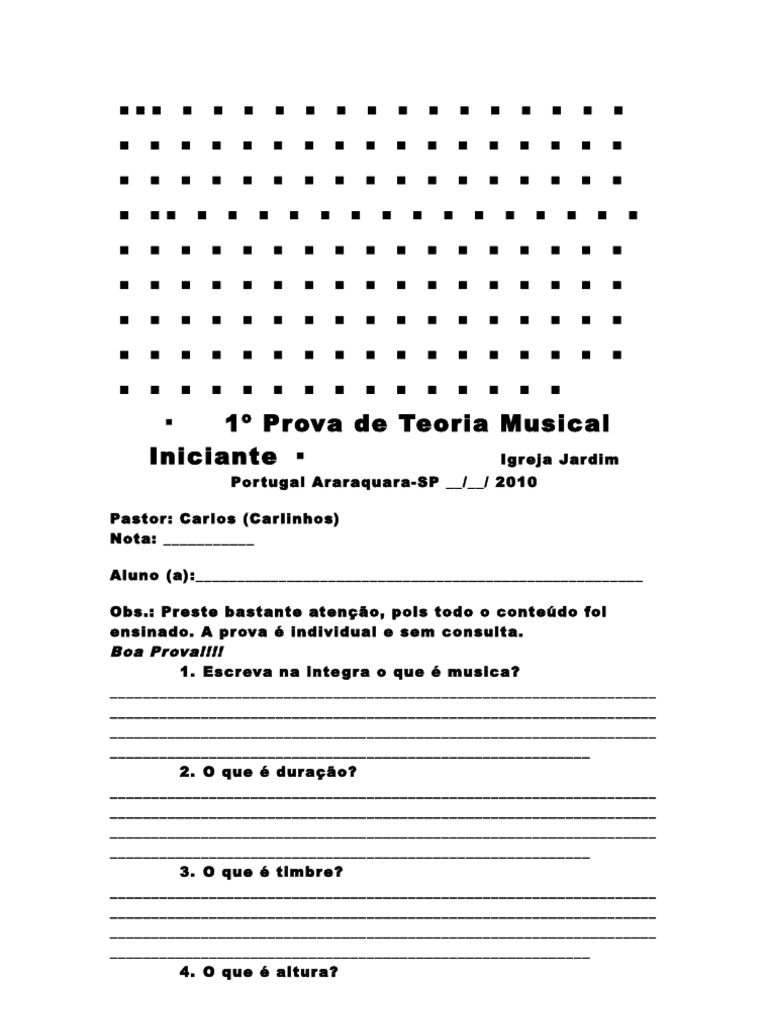 Prova de Teoria Musical Corrigida | PDF | Teoria da Música | Entretenimento
