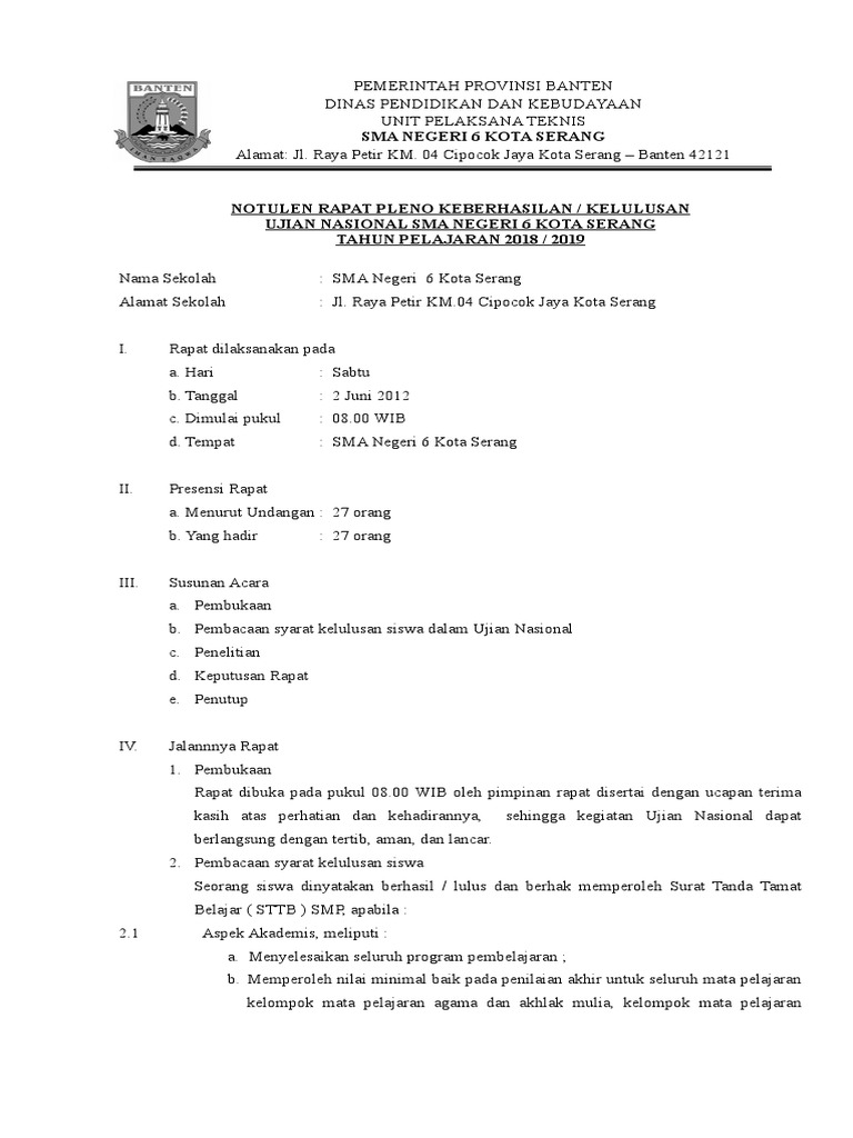Notulen Rapat Pleno Kelulusan SMAN 6 | PDF