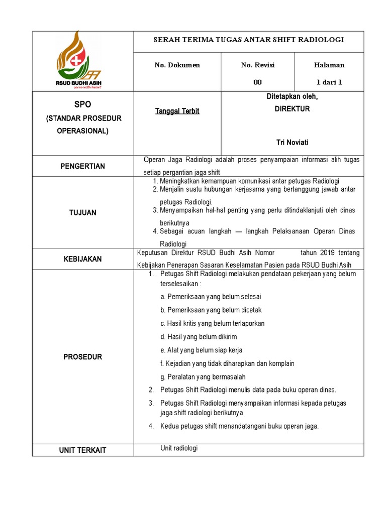 SPO Handover Radiologi | PDF