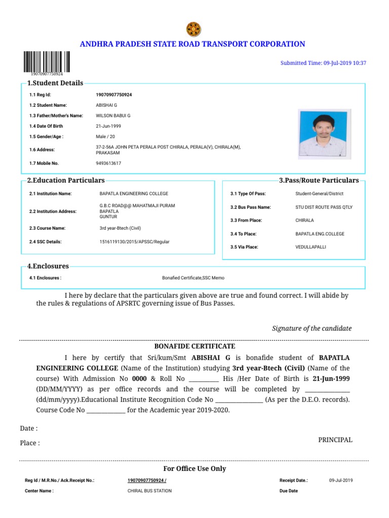 Apsrtc Bus Pass Abishai | PDF | Transport