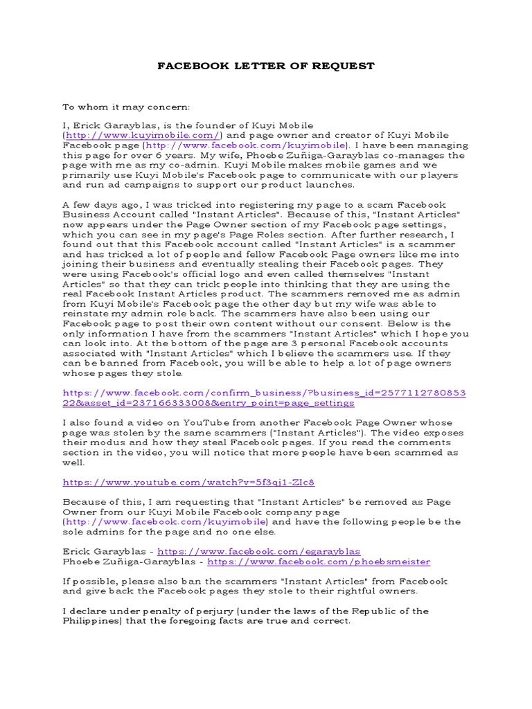 Facebook Letter of Request | PDF | Facebook | Cyberspace