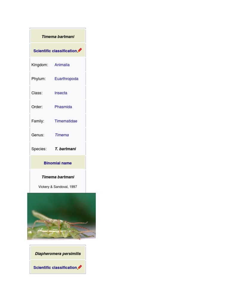 Timema Bartmani: Scientific Classification | PDF | Genus | Taxonomy ...