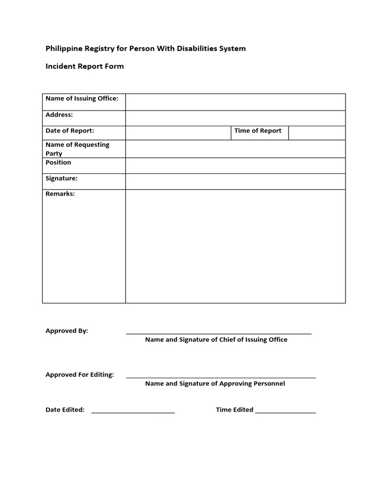 Philippine Registry For Person With Disabilities System Incident Report ...