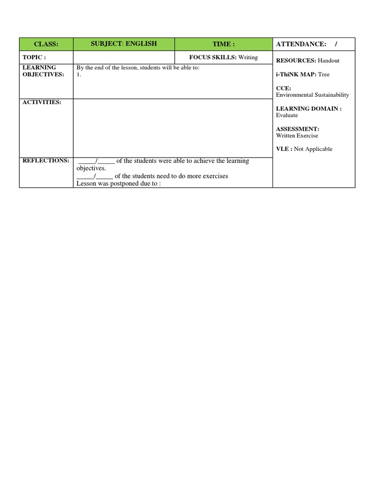 English Writing Skills Lesson Plan | PDF