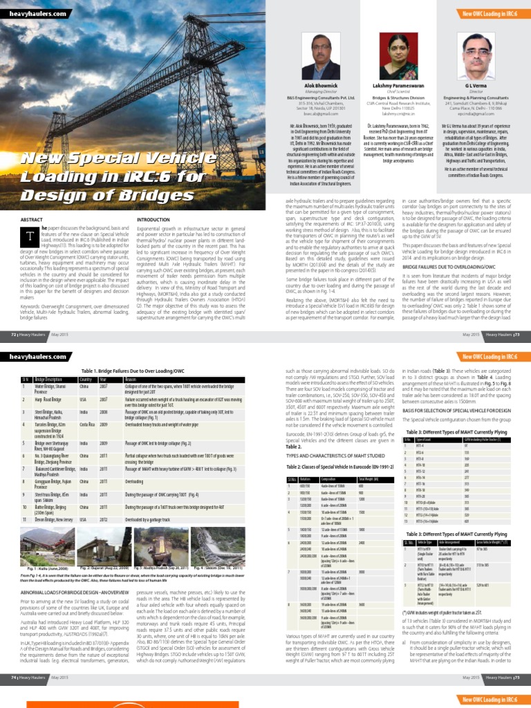 New Special Vehicle Loading in IRC:6 For Design of Bridges | PDF ...