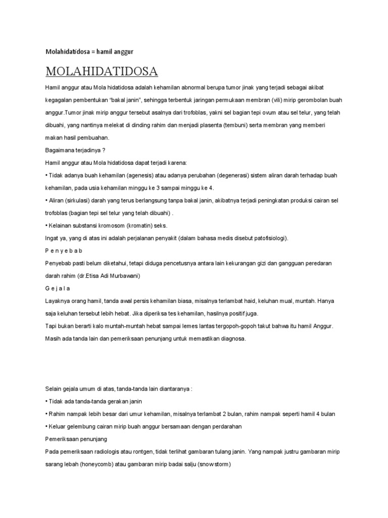 Hamil Anggur: Gejala dan Pengobatan Mola Hidatidosa | PDF | Kesehatan ...