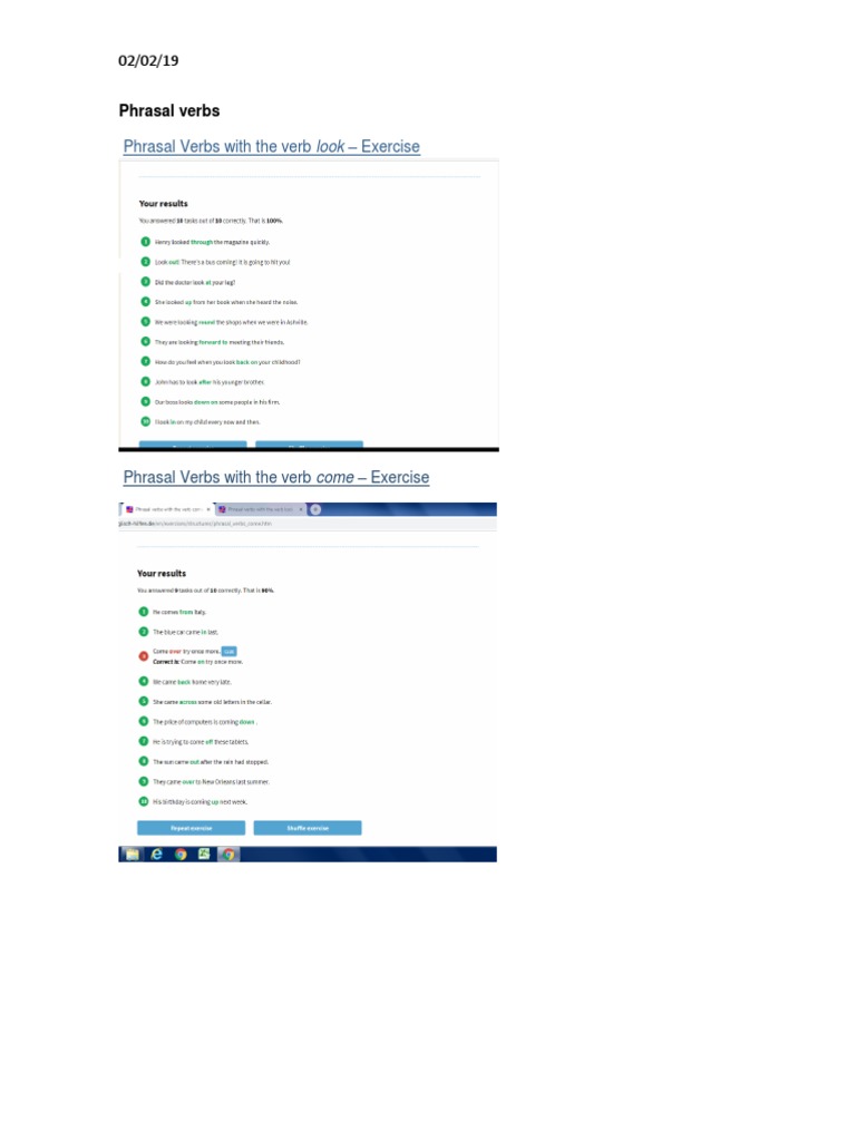 Phrasal Verbs With The Verb Look - Exercise | PDF
