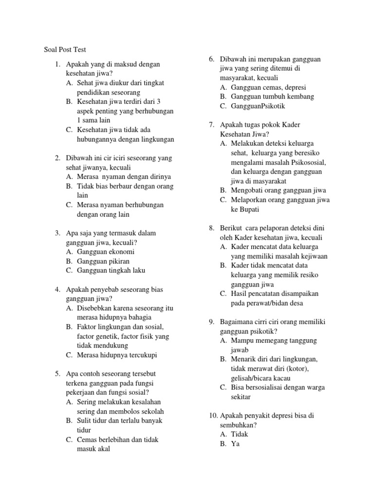 Soal Pre Test Kader | PDF | Gaya Hidup