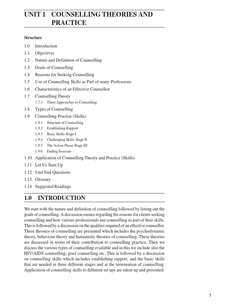 Unit 1 Counselling Theories And Practice Structure Pdf Humanistic