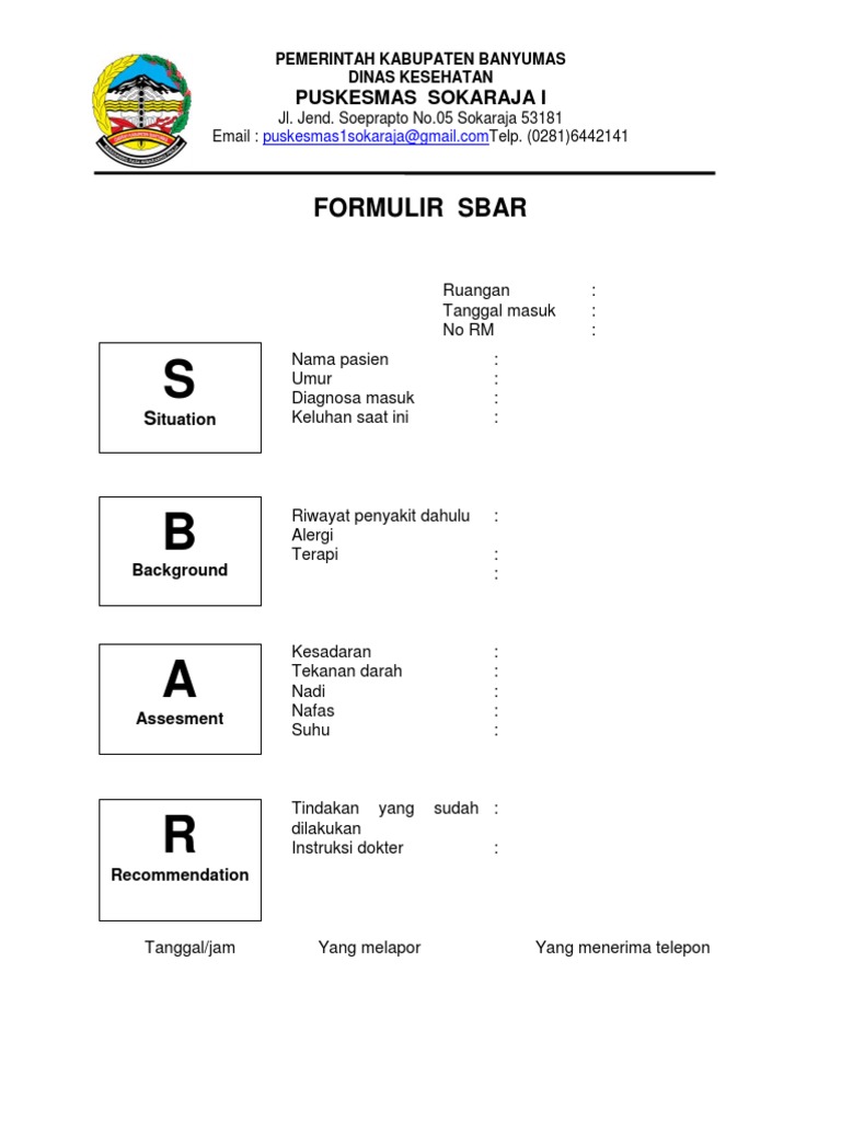 Contoh Formulir SBAR Keperawatan | PDF