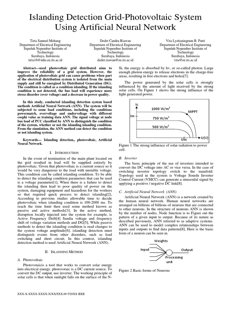 Islanding Detection Grid Photovoltaic System Using Artificial Neural
