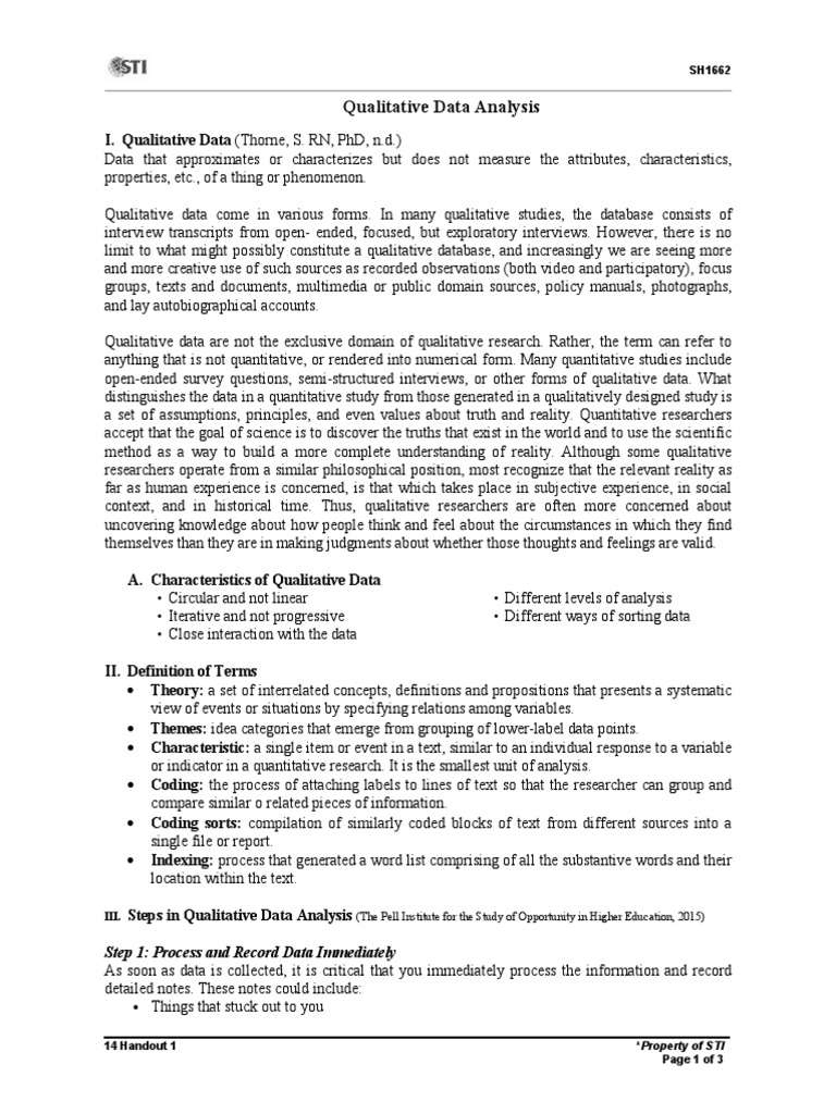 Qualitative Data Analysis: I. Qualitative Data (Thorne, S. RN, PHD, N.D ...