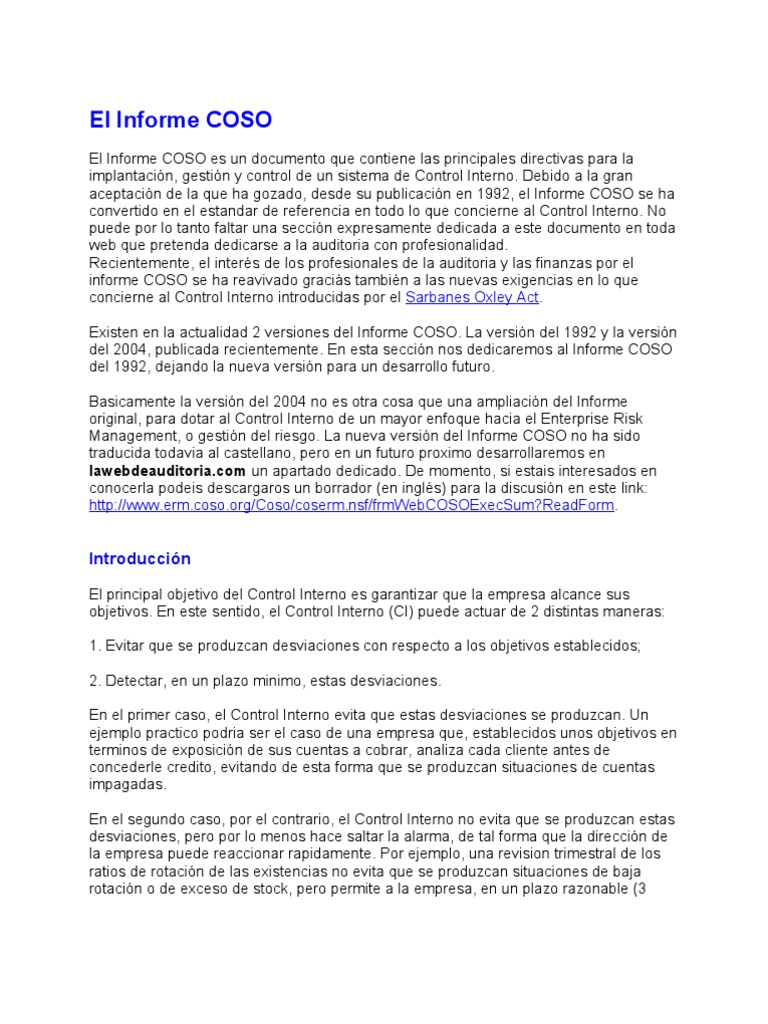 El Informe Coso Mas Completo | PDF | Ingeniería de confiabilidad ...