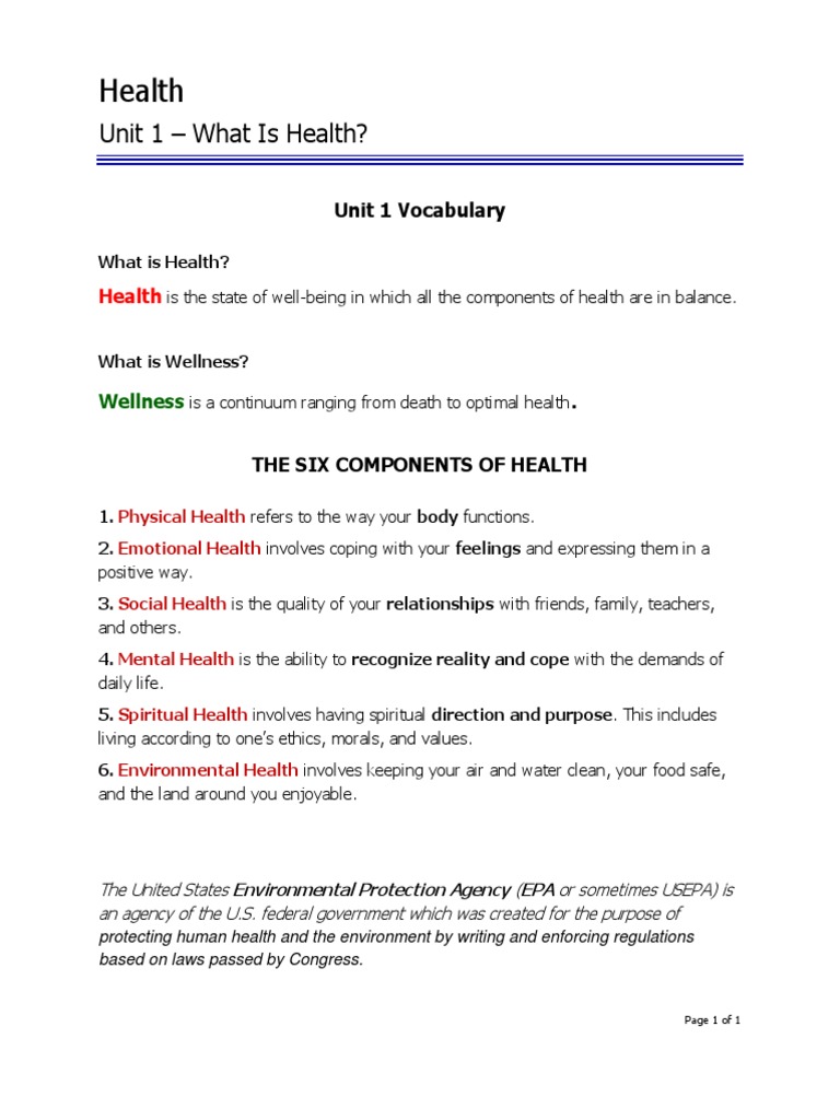 Health: Unit 1 - What Is Health? | PDF | United States Environmental ...
