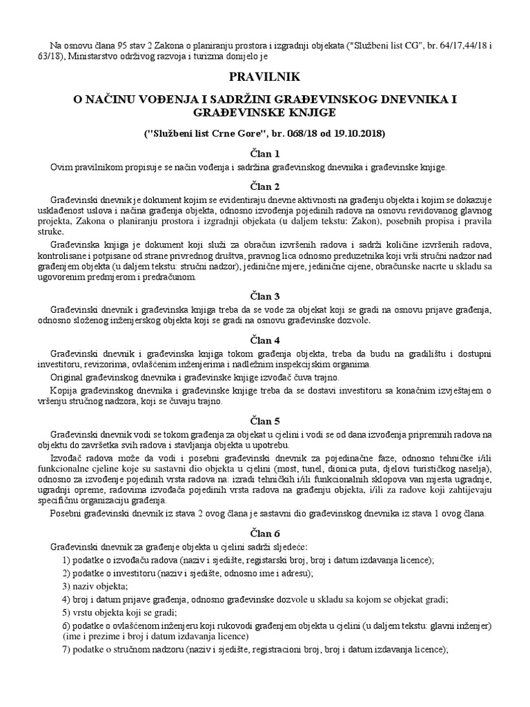 Pravilnik o Nacinu Vodjenja I Sadrzini Gradjevinskog Dnevnika I Gradjevinske Knjige | PDF