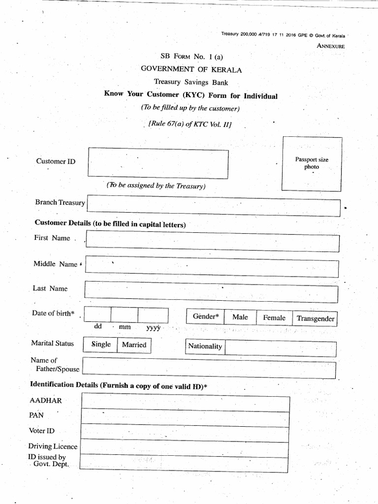 Know Your Cu Tomer (KYC) Form For Individual: Government of Kerala ...