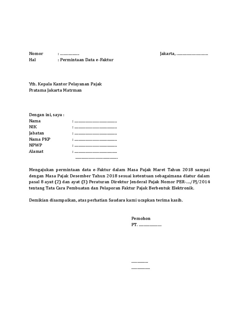 Format Permintaan Data e Faktur | PDF