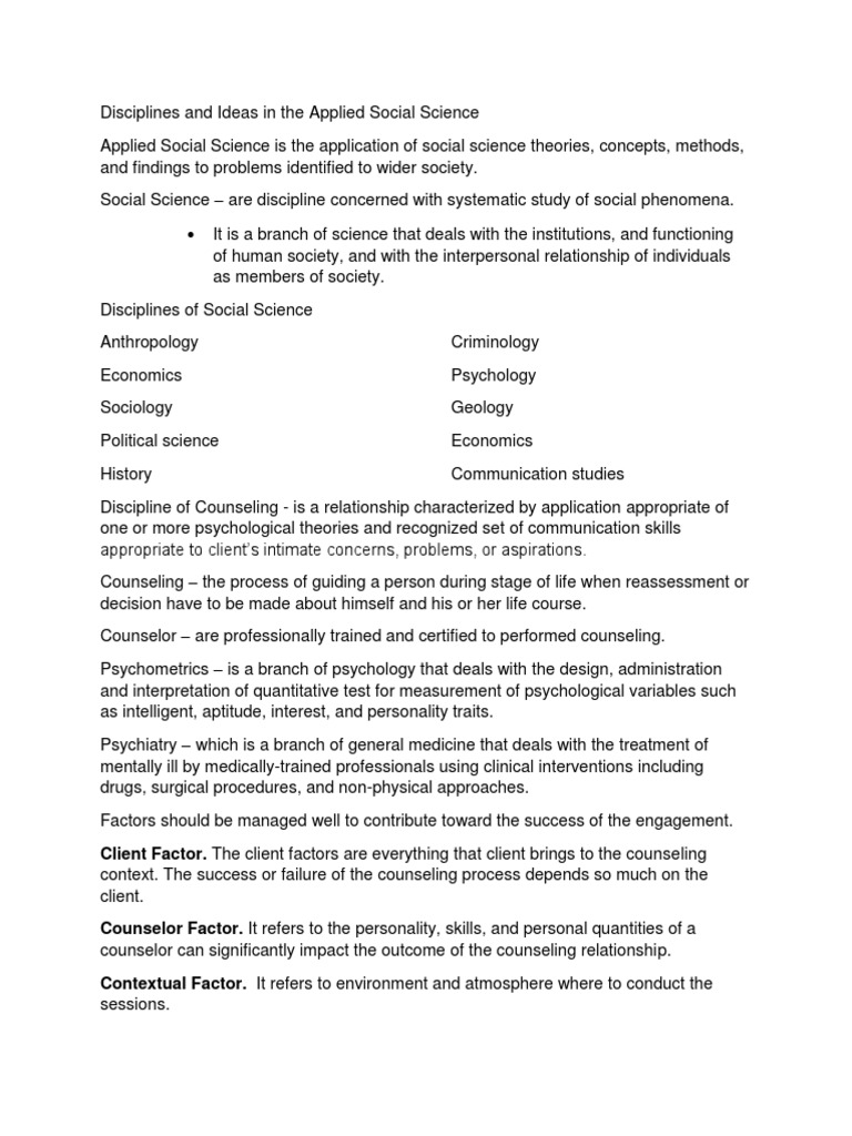 Applied Social Science & Counseling | PDF | Social Science | Counseling ...