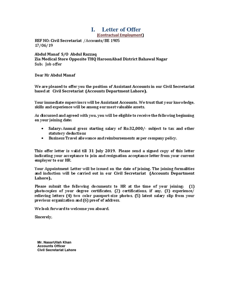 Job Offer and Appointment Letters | PDF | Employment | Salary