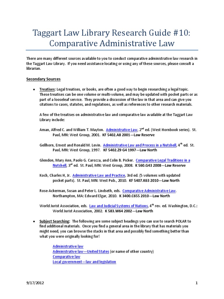 Taggart Law Library Research Guide #10: Comparative Administrative Law ...