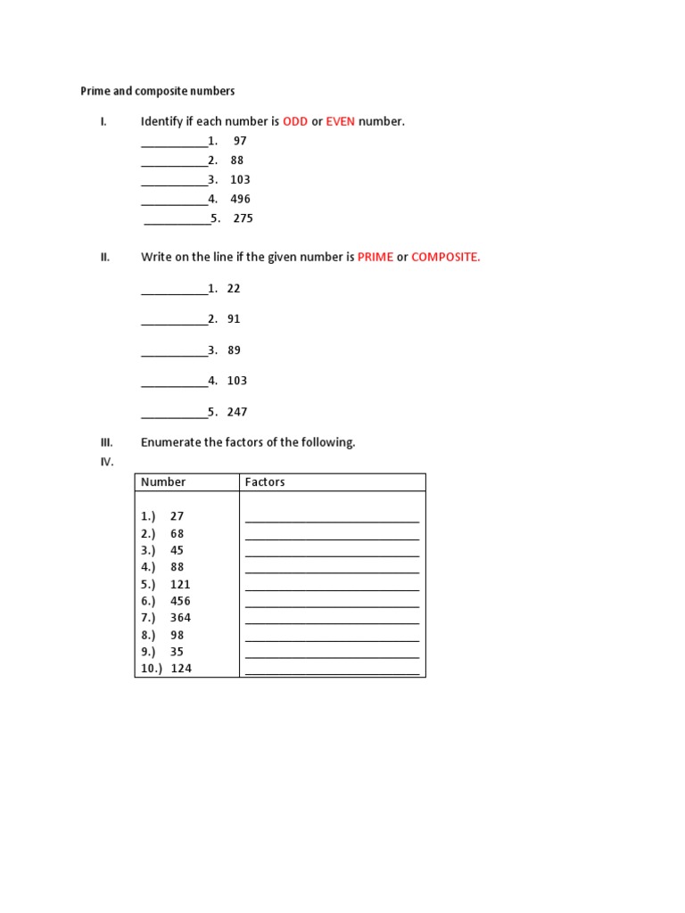 ODD Even: Prime and Composite Numbers I | PDF
