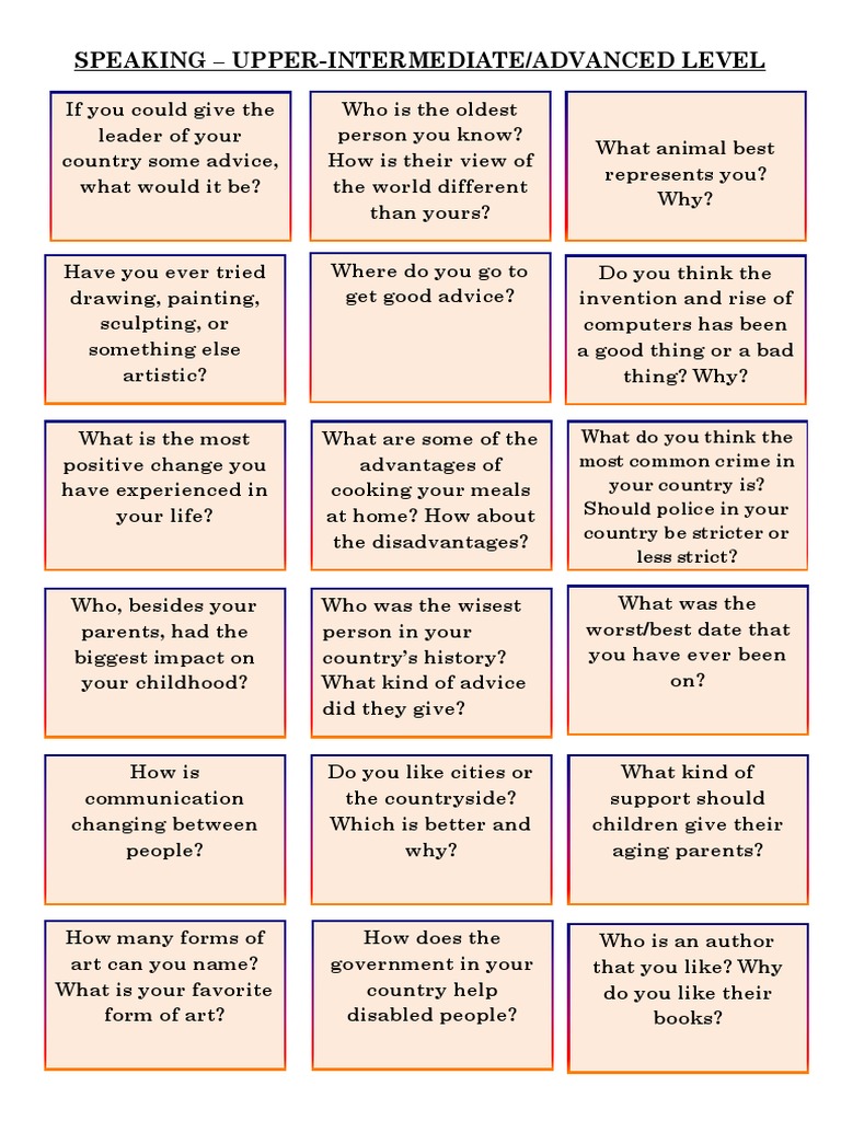 Speaking - Upper-Intermediate/Advanced Level | PDF | Psychological ...