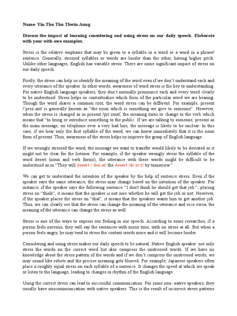 Importance of Stress in English Speech | PDF | Stress (Linguistics ...