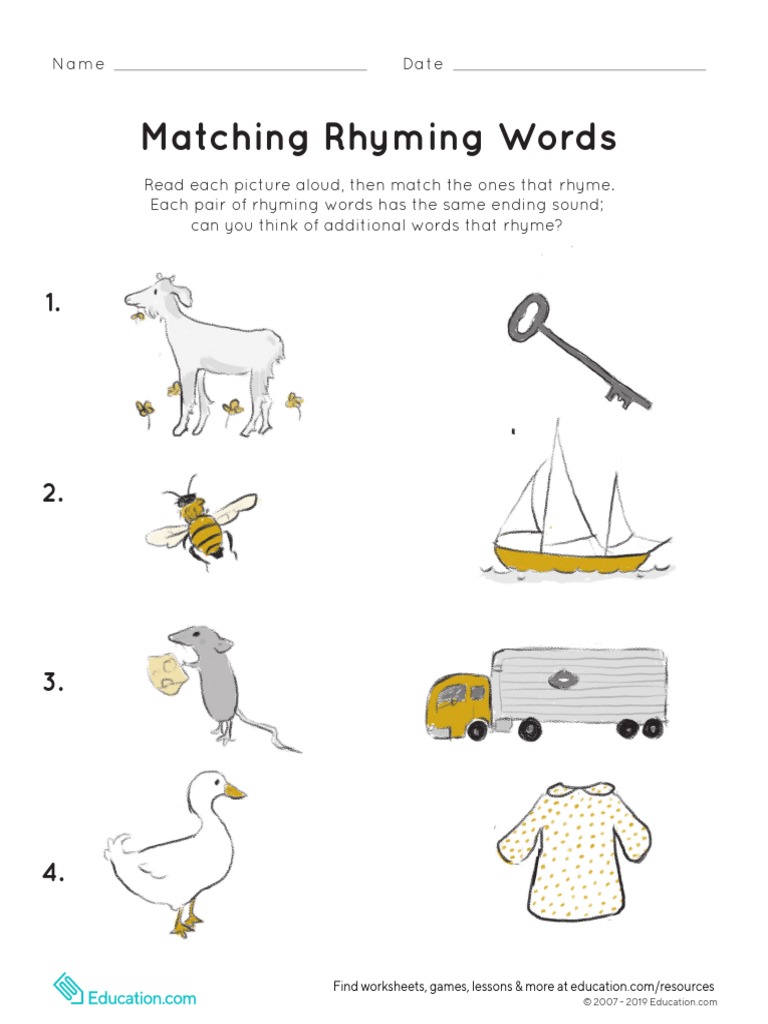 Matching Rhyming Words: Name Date | PDF