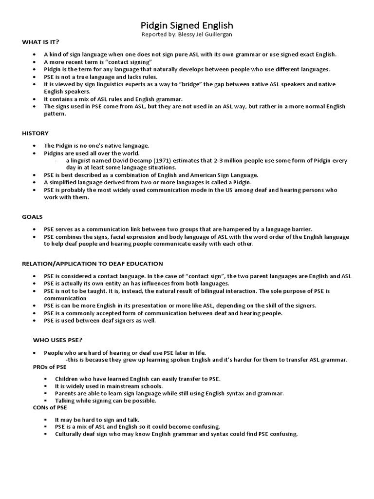 Pidgin Signed English | PDF | Sign Language | American Sign Language