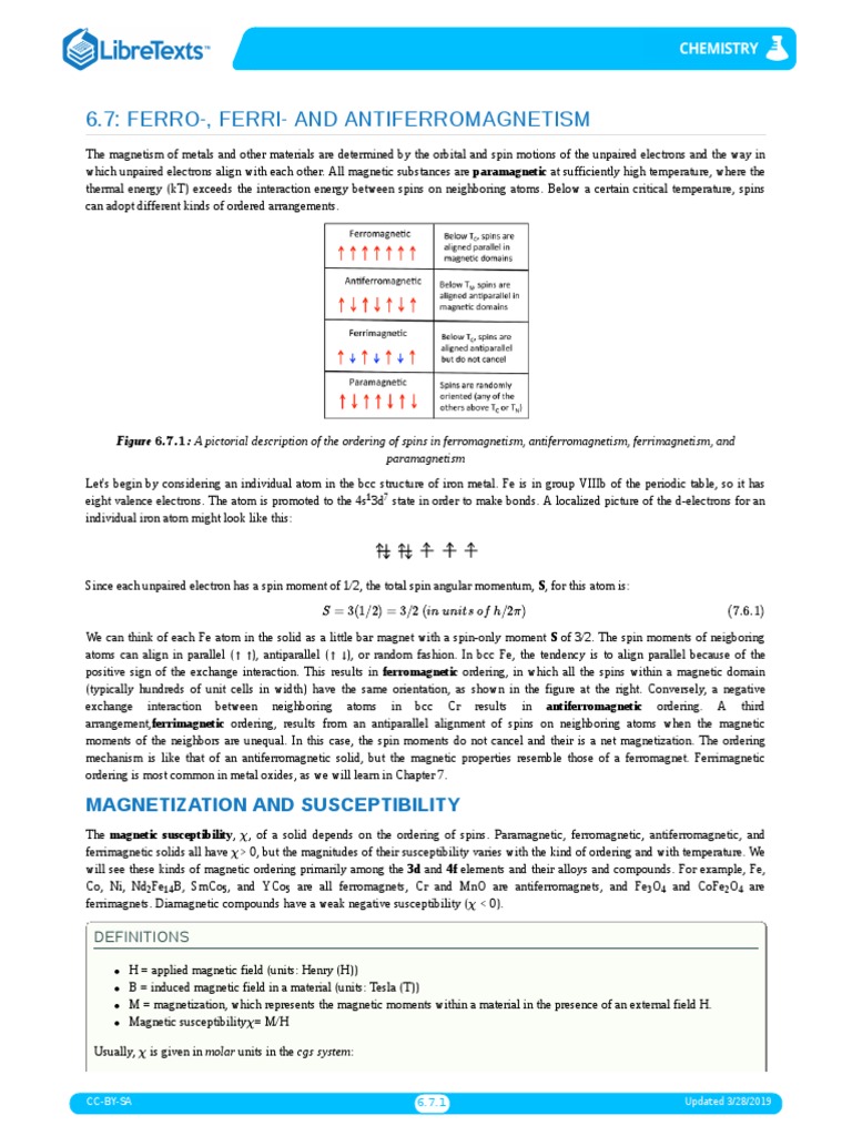 6.7 Ferro-, Ferri - and Antiferromagnetism Imp | PDF | Ferromagnetism ...