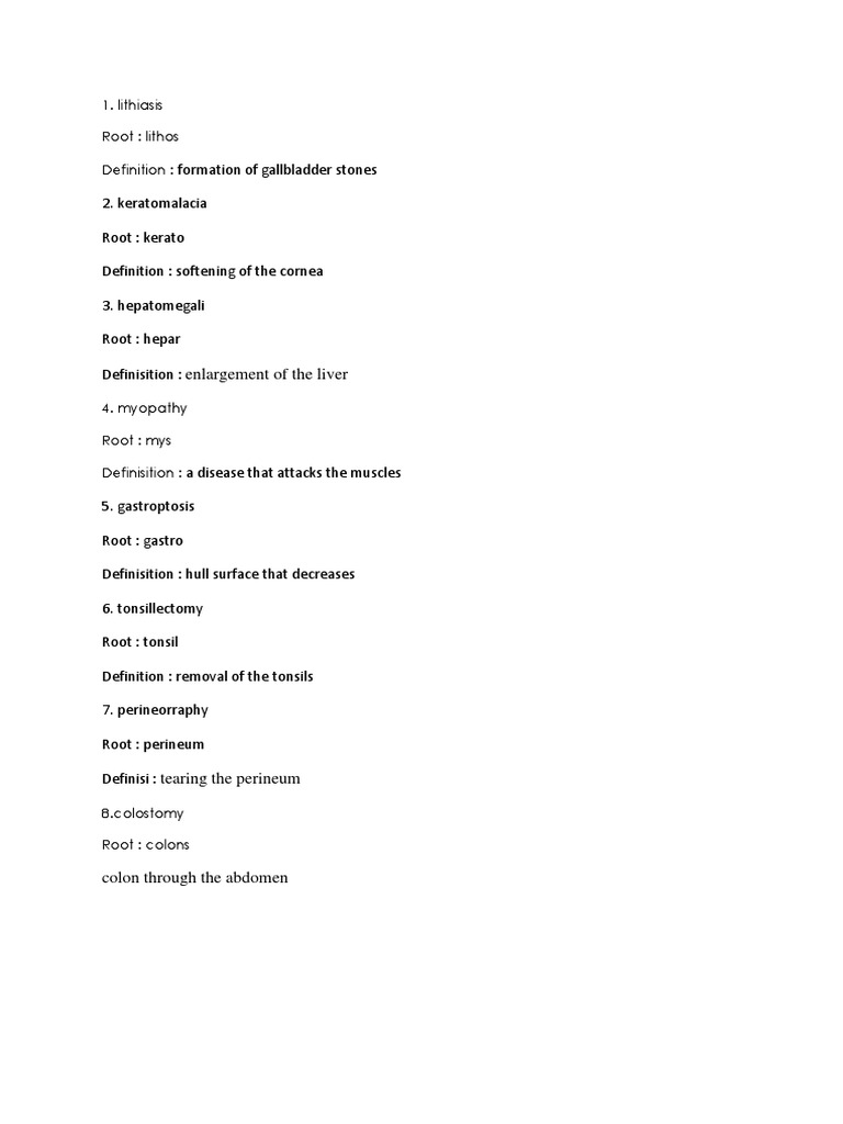 Enlargement of The Liver: 1. Lithiasis Root: Lithos Definition | PDF