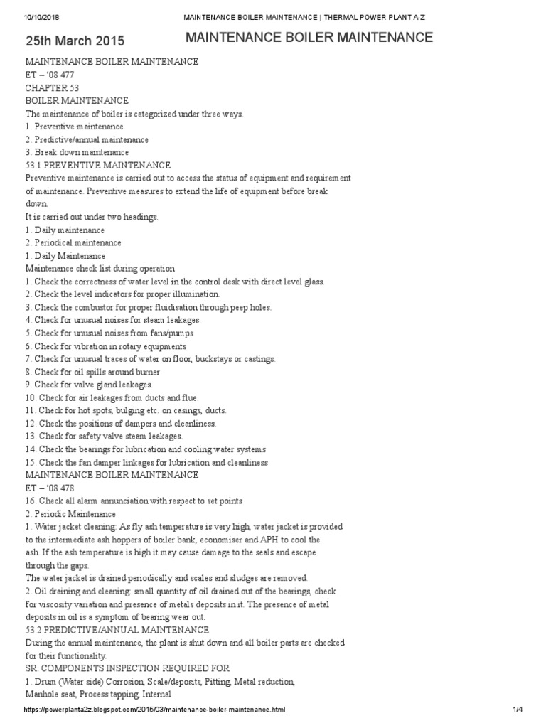 Maintenance Boiler Maintenance - Thermal Power Plant A-Z | PDF | Boiler ...