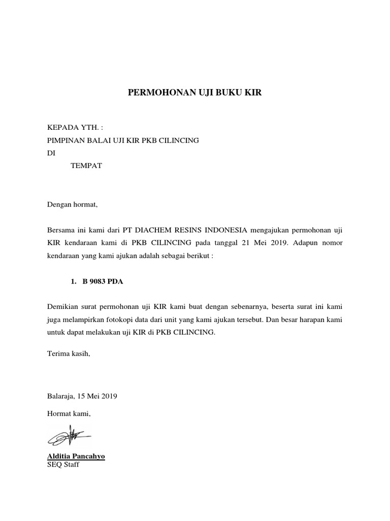 Permohonan Uji Buku Kir | PDF