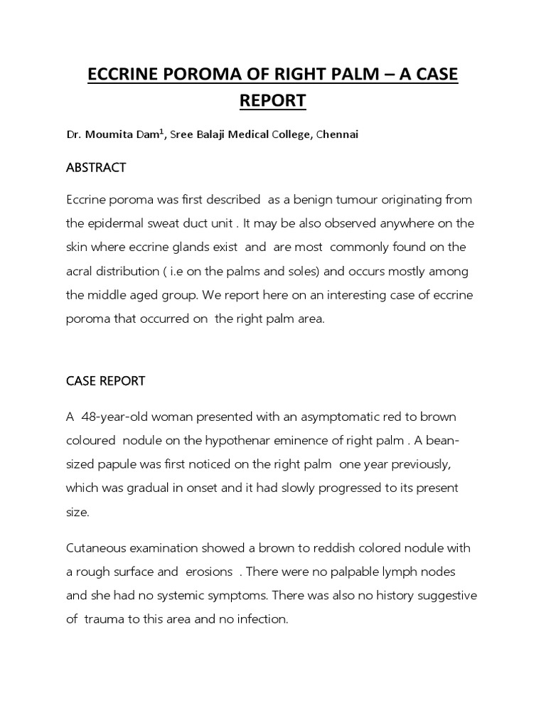 Eccrine Poroma of Right Palm | PDF | Skin | Neoplasms