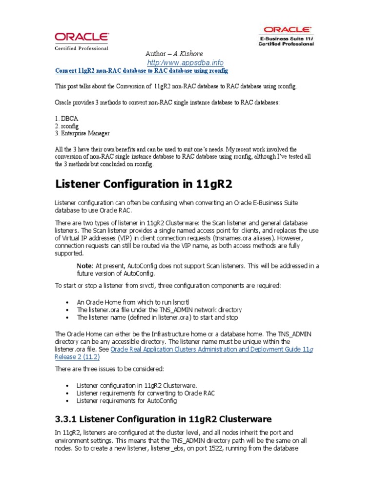 Listener Configuration in 11gR2: Author - A.Kishore | Download Free PDF | Oracle Database ...
