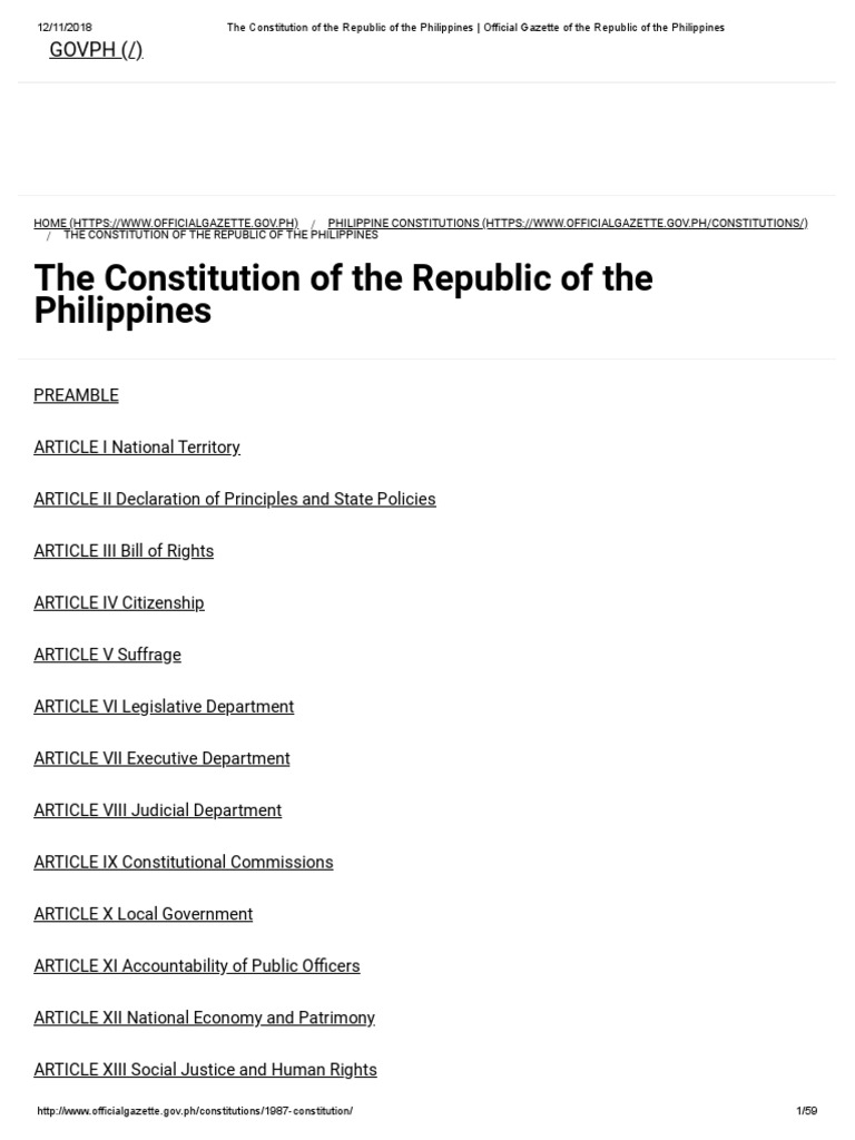 OG 1987 Philippine Constitution | PDF | President Of The Philippines ...
