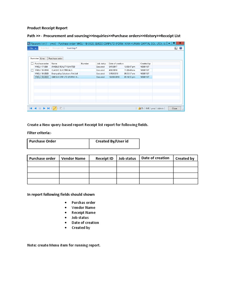 Create A New Query-Based Report Receipt List Report For Following ...