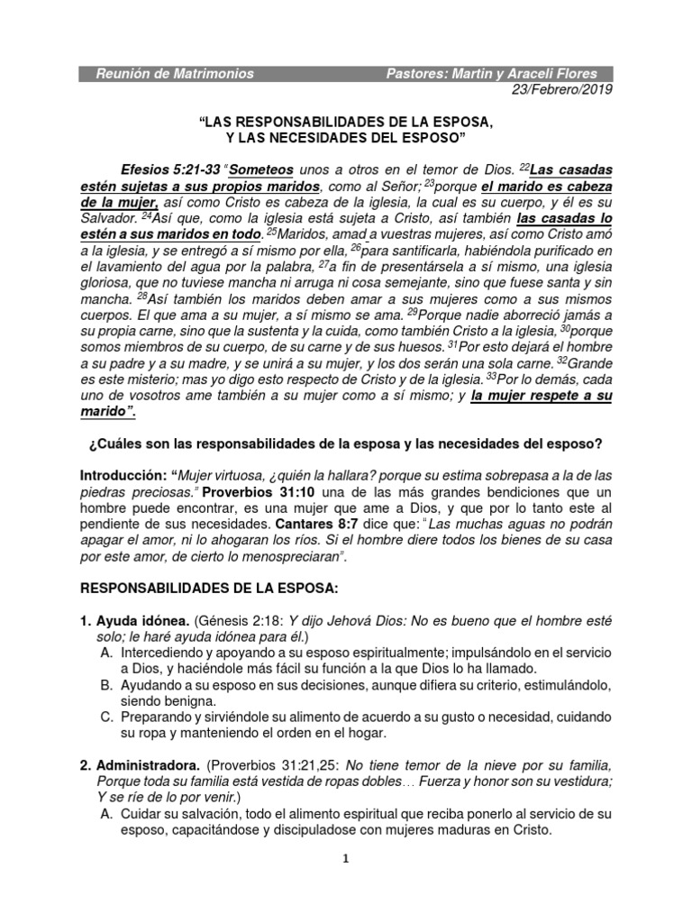 Las Responsabilidades de La Esposa, y Las Necesidades Del Esposo | PDF ...