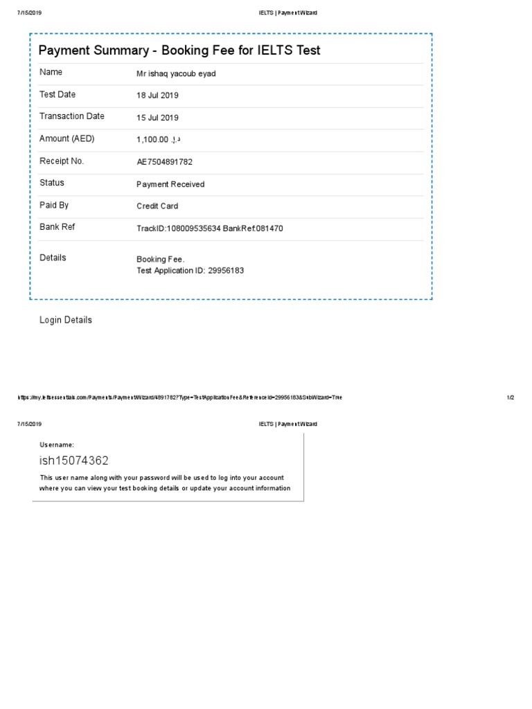IELTS Payment Receipt Summary | PDF