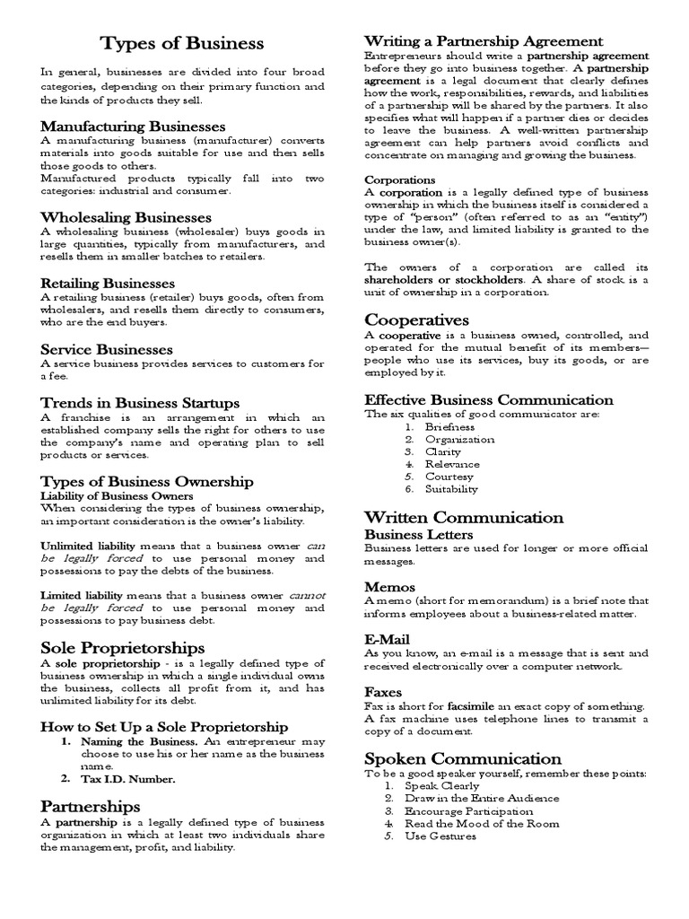 Types of Businesses | PDF | Partnership | Corporations